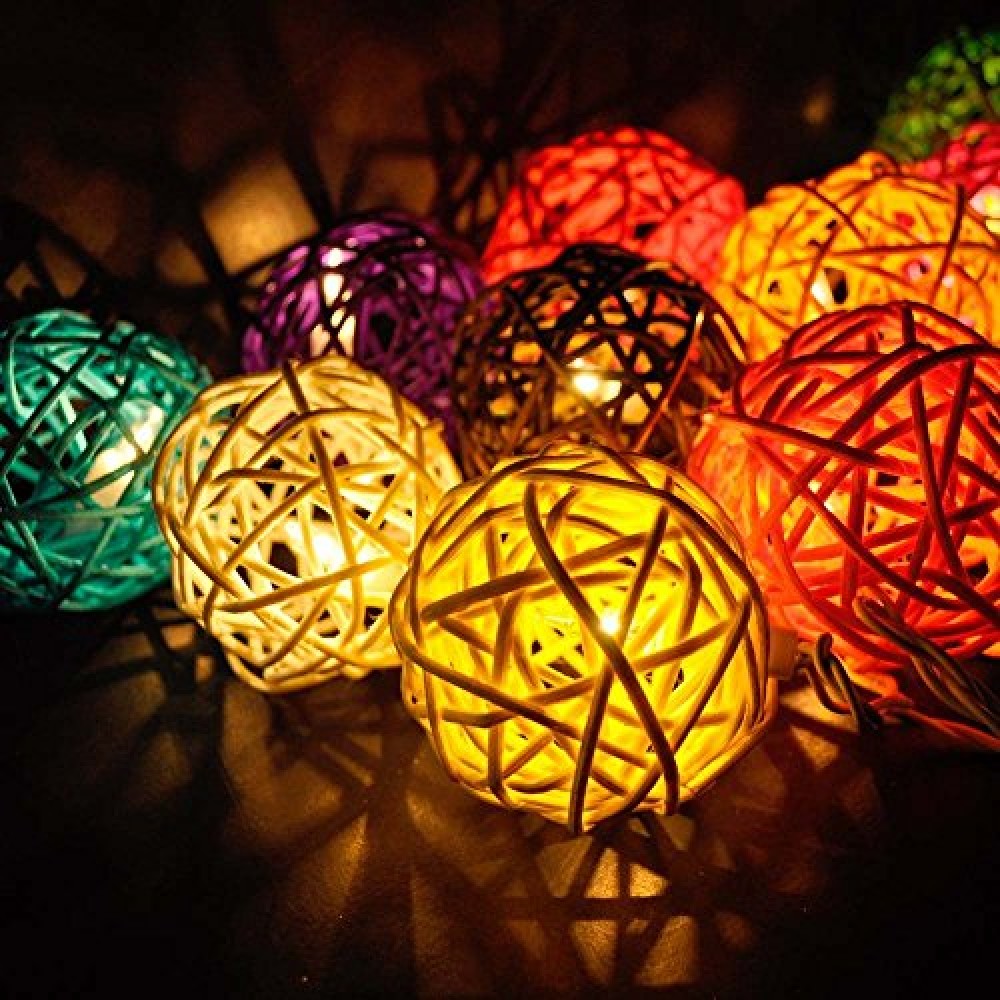 20 Balls Home Decoration Light Thai Mixed Color Rattan Ball String ...